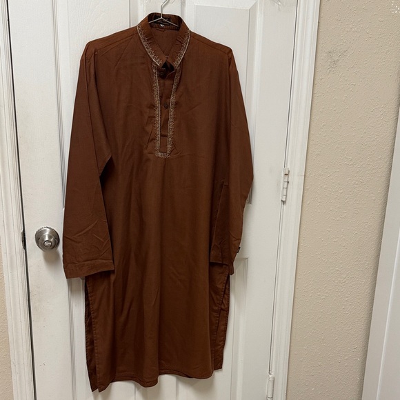Kurtas | Brown Embroidered Mens Long Sleeve Kurta Shirt | Poshmark